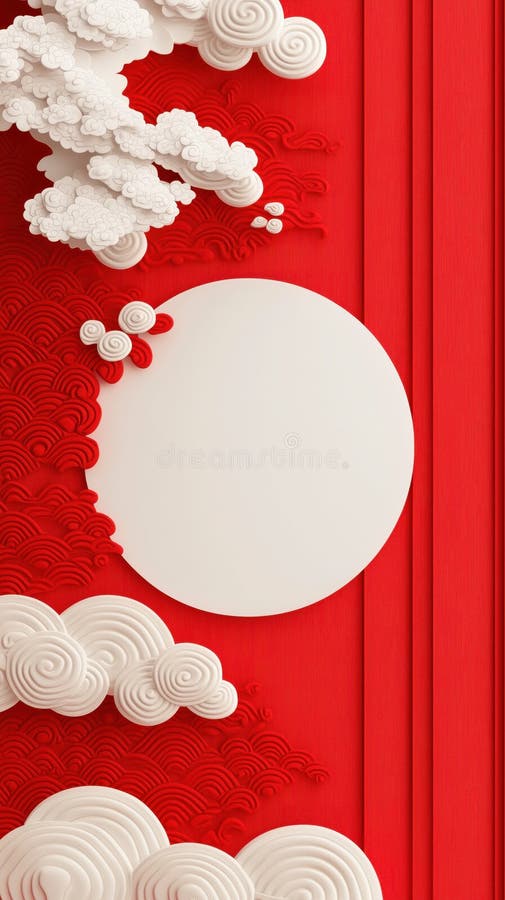 Minimalist Red and White Design with Clouds and Circular Space Stock ...