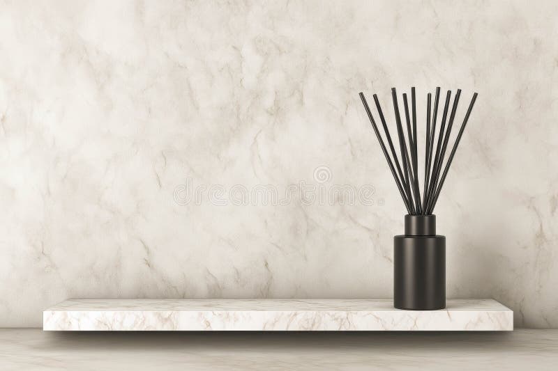 Minimalist Reed Diffuser with Black Sticks on a Marble Shelf in a ...