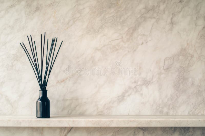 Minimalist Reed Diffuser with Black Sticks on a Serene Marble Shelf in ...