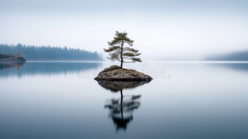 Minimalist Reflection in a Calm Lake. Generative AI Stock Illustration ...