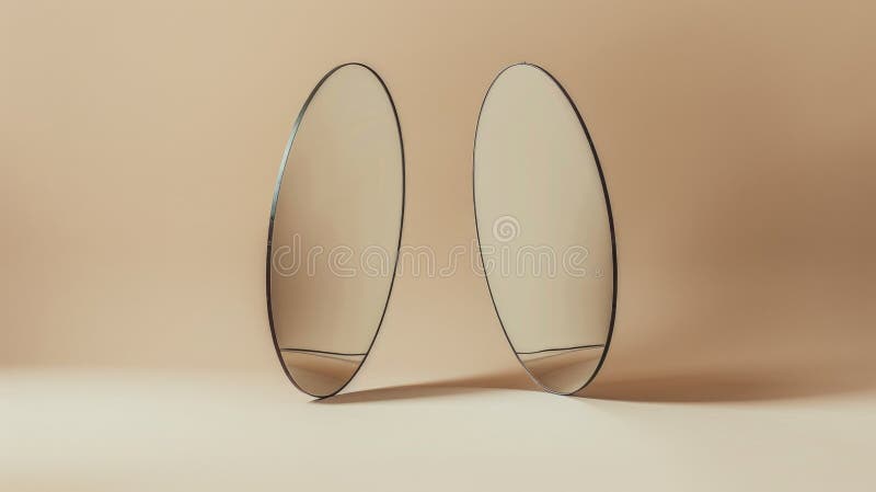 Minimalist Reflection: Two Circular Mirrors on Beige Background Stock ...