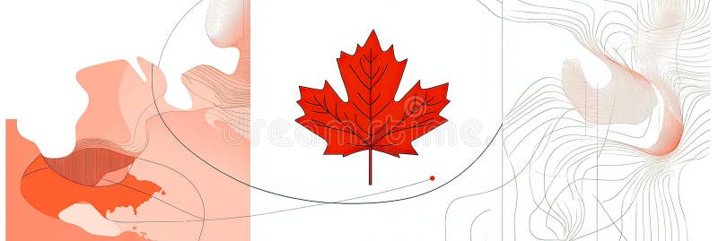 Minimalist Representation of Canadas Map Featuring a Central Red Maple ...