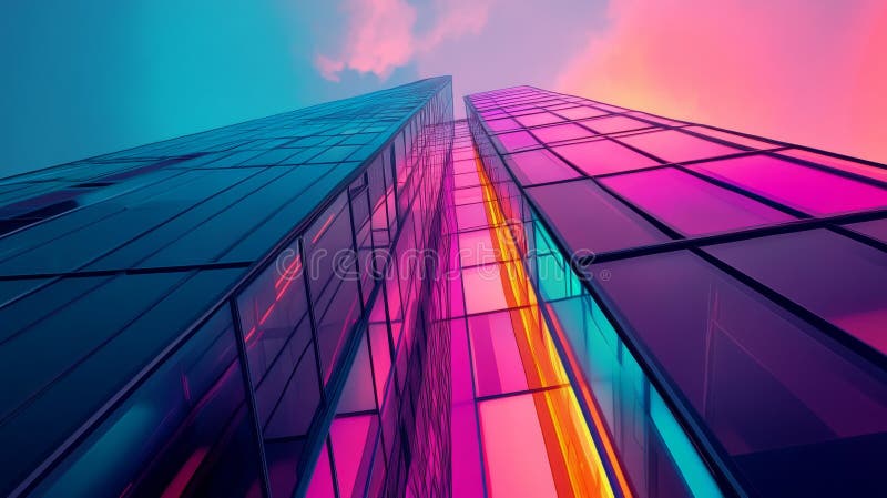 Minimalist Representation of a Skyscraper with Vibrant Neon Colors ...