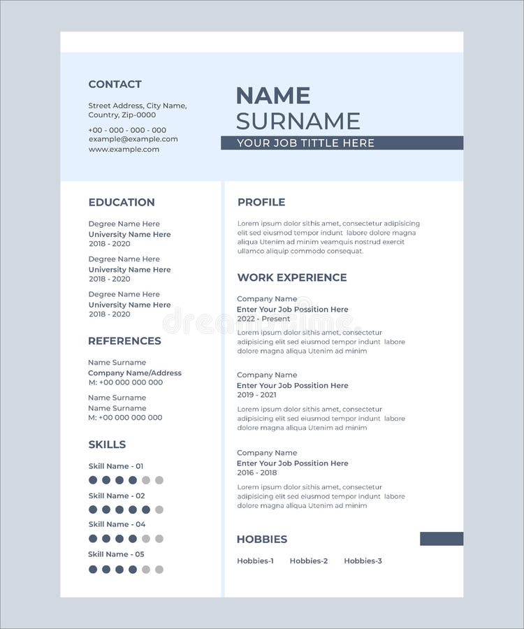 Minimalist Resume Cv Template Design for Business Stock Vector ...