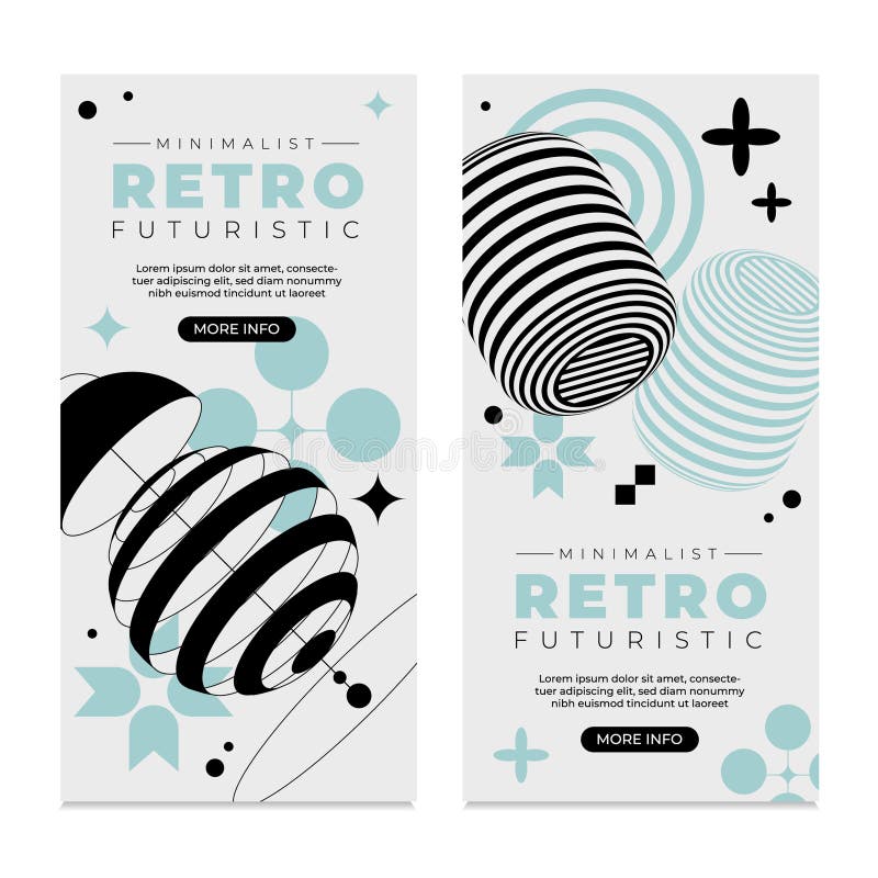Minimalist Retro Futuristic Banners in Flat Design Stock Illustration ...