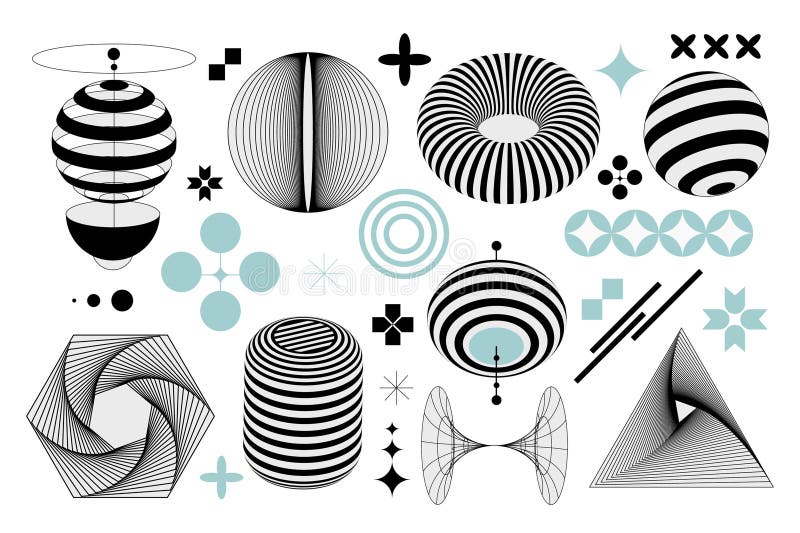 Minimalist Retro Futuristic Element Set in Flat Design Stock ...