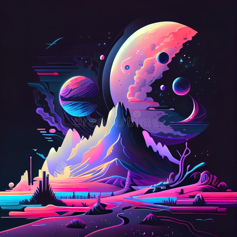 Minimalist Retro Moonscape - Ai Generated Stock Photo - Image of ...