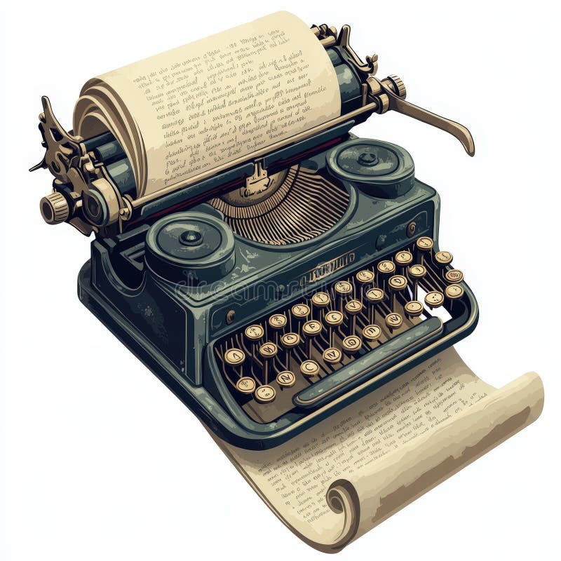 Retro Typewriter with Scrolling Script Illustration Stock Illustration ...