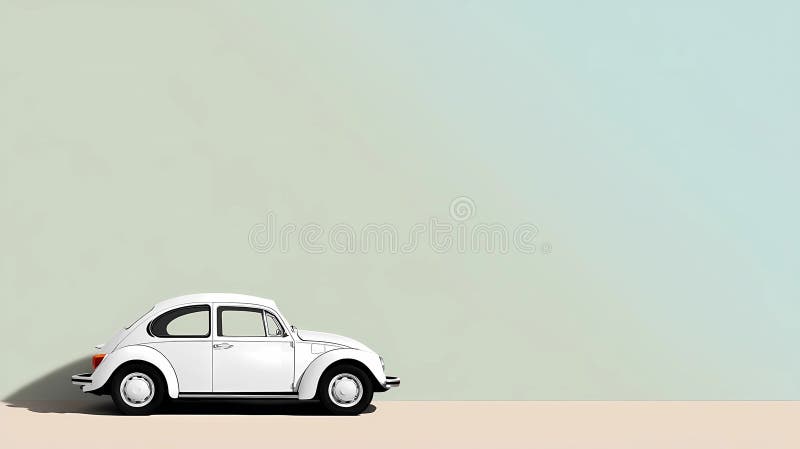 Minimalist Retro White Car Illustration with Shadow on Beige Background ...
