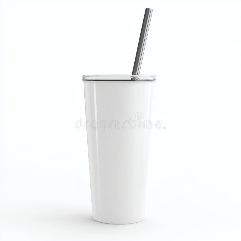 Minimalist Reusable Drink Container Mockup with Metal Straw on Plain ...