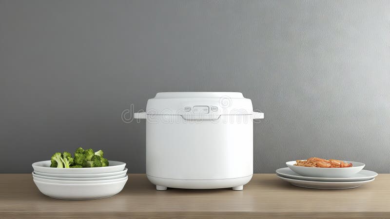 A Minimalist Rice Cooker with Utensils, Condiments, and Plates. Stock ...