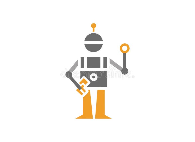 Minimalist Robot Icon: Modern Tech Illustration in Gray and Orange ...