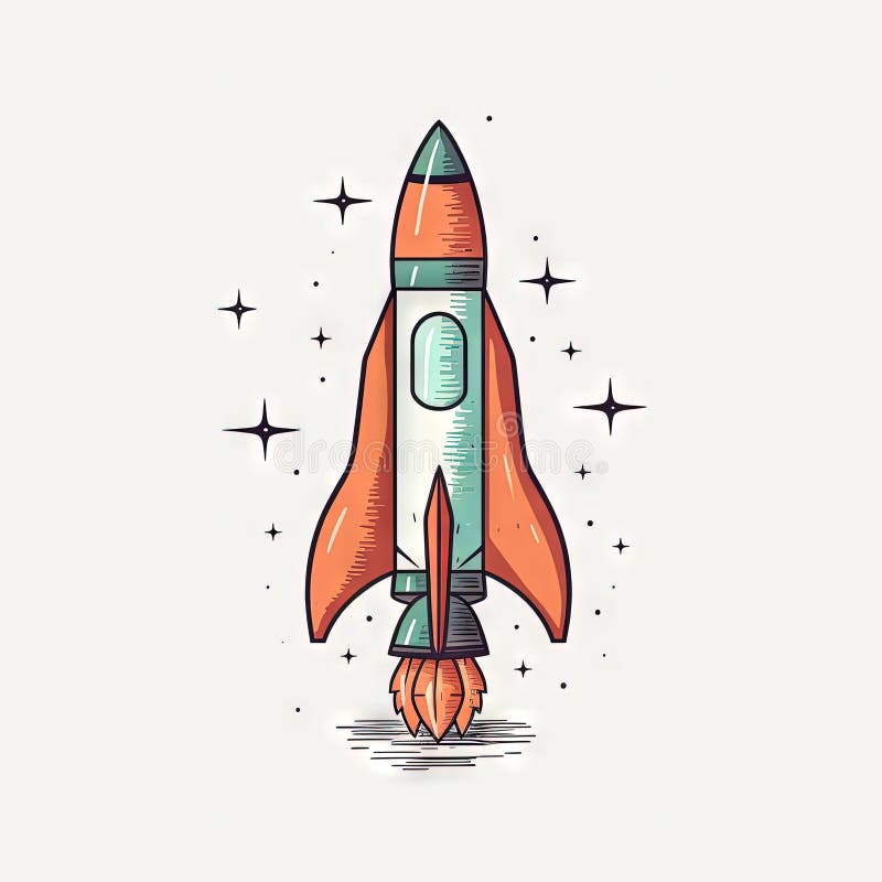 Minimalist Rocket Illustration on White Background for Invitations and ...