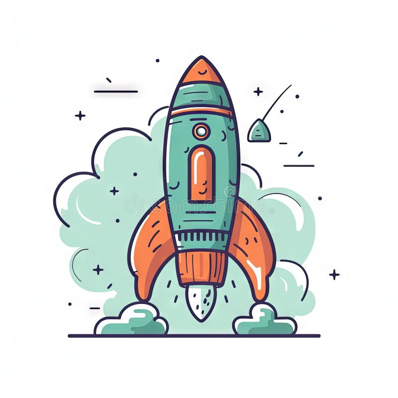 Minimalist Rocket Illustration on White Background for Invitations and ...