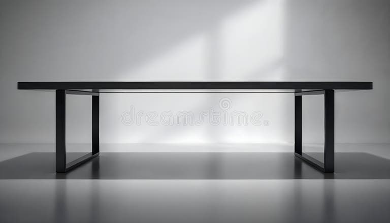 A Minimalist Room Features a Lone Rectangular Table with a Sleek Black Metal Frame Stock ...