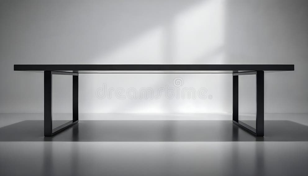 A Minimalist Room Features a Lone Rectangular Table with a Sleek Black ...