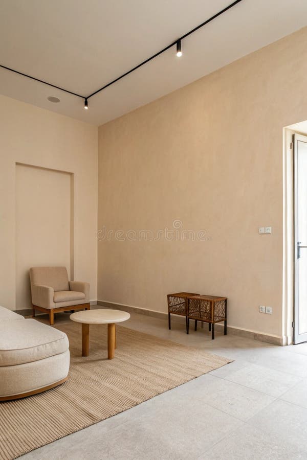 Beige Blank Wall Minimalist Room Stock Image - Image of minimalist ...