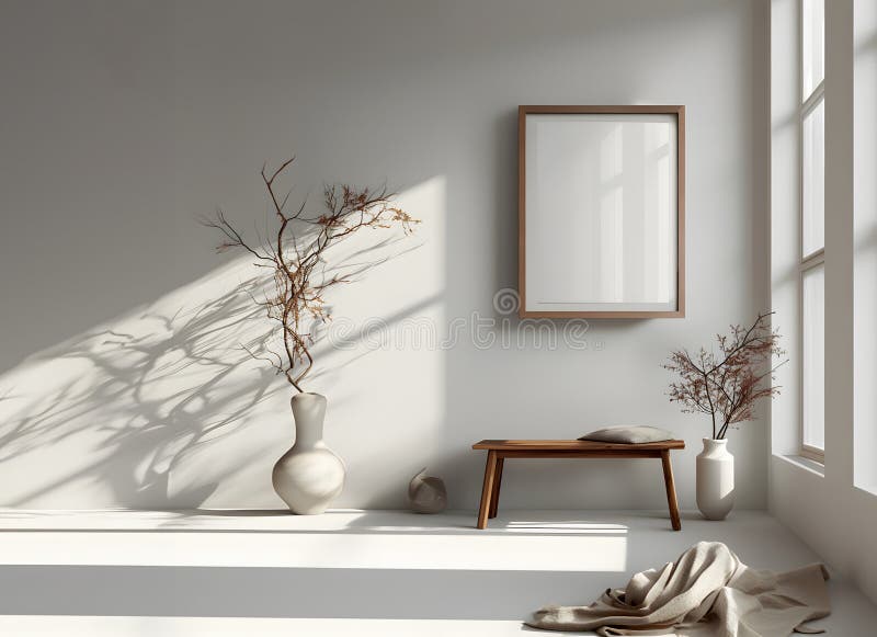 Minimalist Room Featuring an Empty Frame, Serenity in Simplicity Stock ...