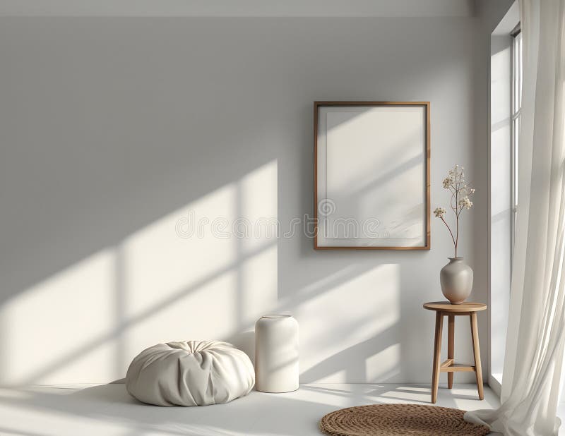 Minimalist Room Featuring an Empty Frame, Serenity in Simplicity Stock ...