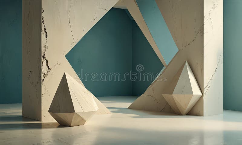 Minimalist Room with Geometric Design Features Two White Triangular ...
