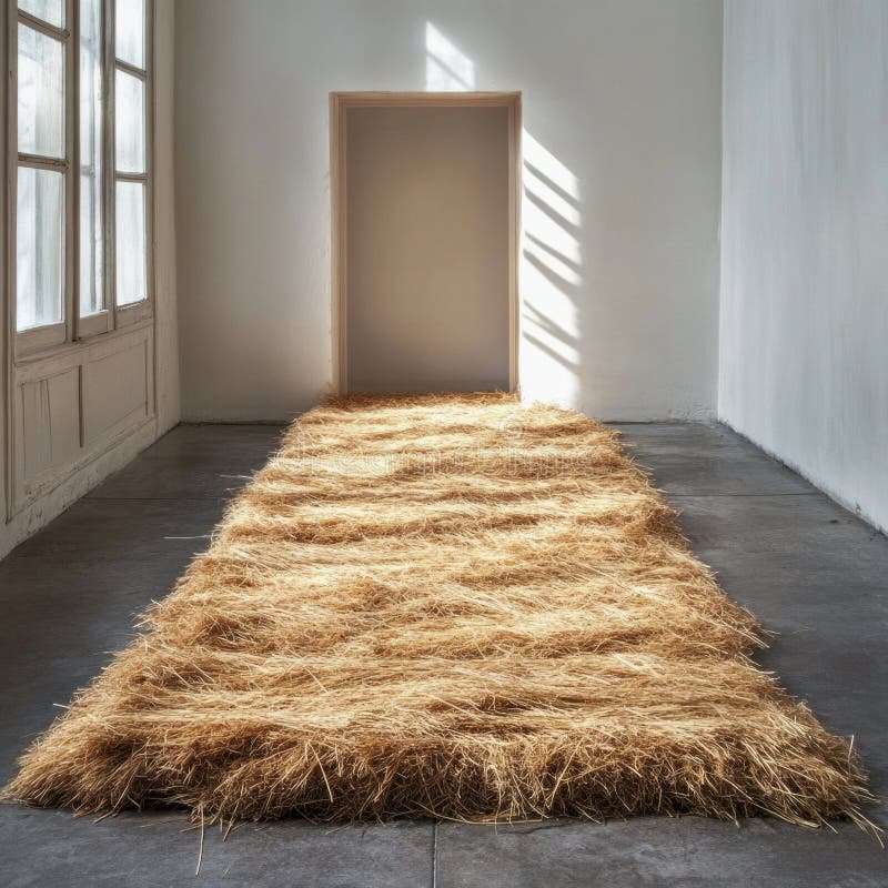 Minimalist Room with Hay Pathway and Natural Light from Windows Stock ...