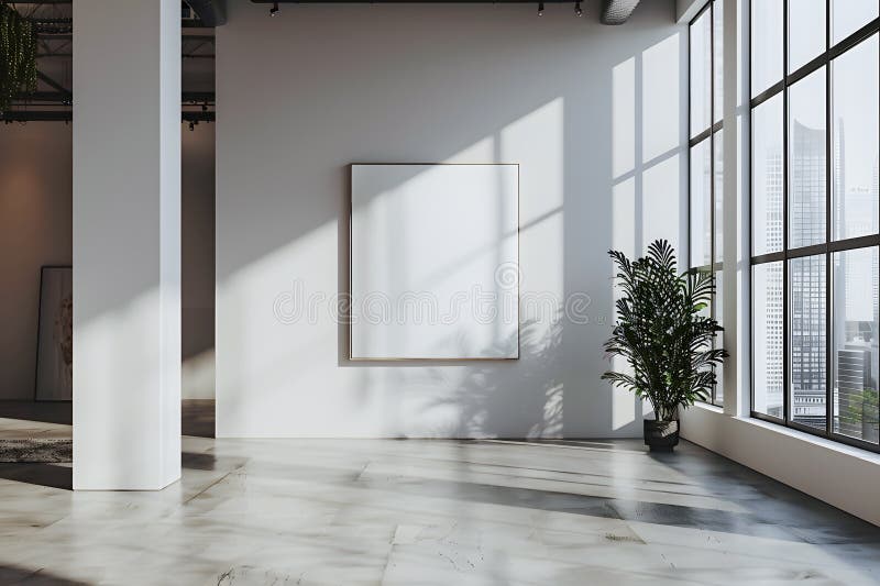 Minimalist Room with Large Windows and Poster Mock Up. Generative by AI ...