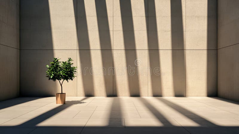 Minimalist Room with Tree and Shadows a Serene Indoor Space Featuring a ...