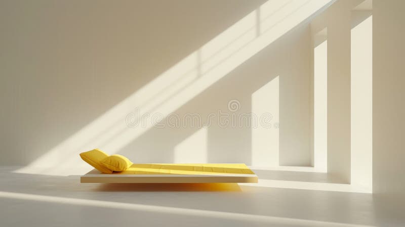 Minimalist Room with Yellow Bed Under Sunlight and Shadows Stock Photo ...