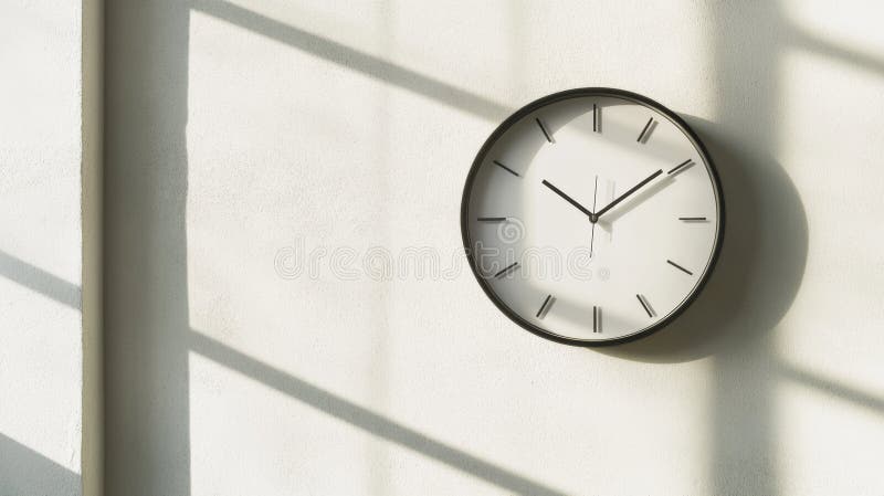 Minimalist Round Clock Hanging on a White Wall with Window Light ...