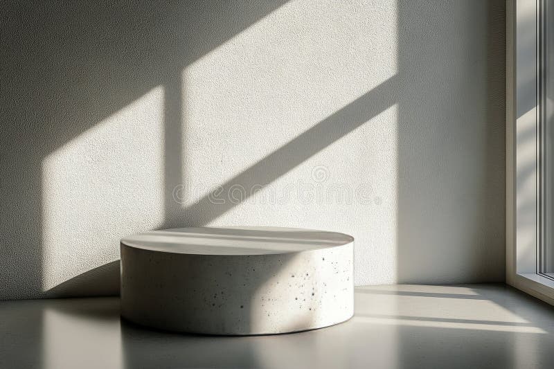 Minimalist Round Concrete Stool Placed in a Sunlit Modern Interior with ...
