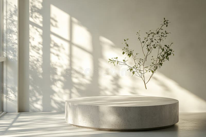 Minimalist Round Concrete Stool Placed in a Sunlit Modern Interior with ...