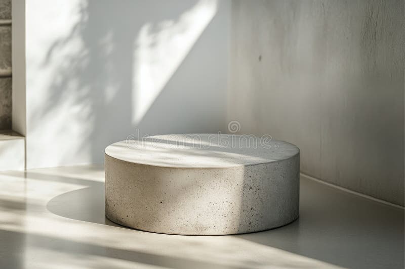 Minimalist Round Concrete Stool Placed in a Sunlit Modern Interior with ...