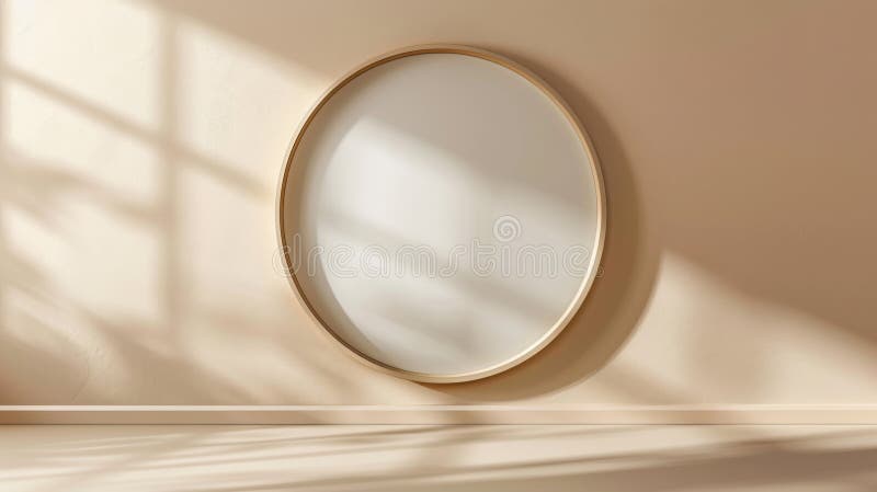 Minimalist Round Mirror on Beige Wall with Shadow Play Stock Image ...