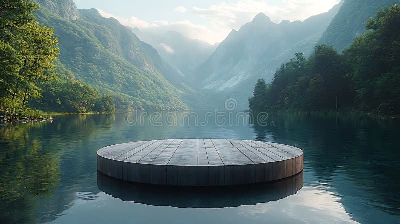 A Minimalist Round Platform with Reflections on the Water Surface Stock Illustration ...