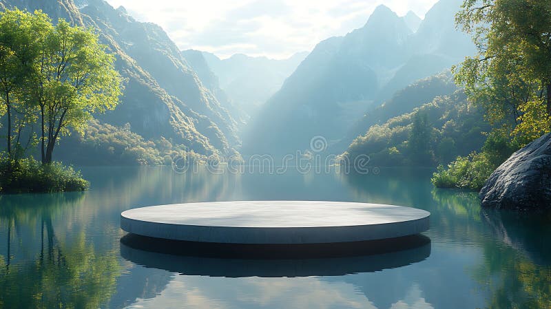 A Minimalist Round Platform with Reflections on the Water Surface Stock Illustration ...