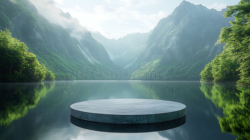 A Minimalist Round Platform with Reflections on the Water Surface Stock Illustration ...