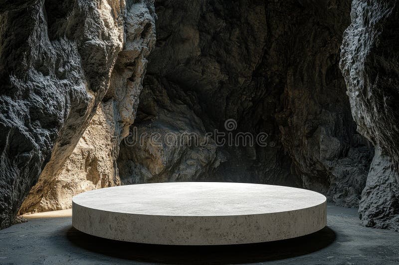 Minimalist Round Podium Dramatic Rocky Cave Setting Stock Photos - Free ...