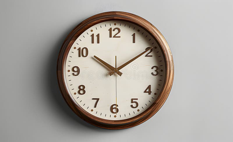 Minimalist Round Wall Clock in a Wooden Frame Stock Photo - Image of ...