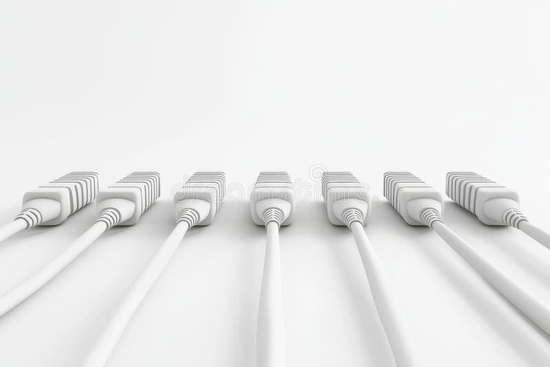 Minimalist Row of White Ethernet Cables Plugged into a Neutral Wall ...