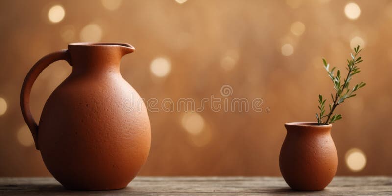 Minimalist Rustic Clay Jug on Warm Background. Stock Image - Image of ...