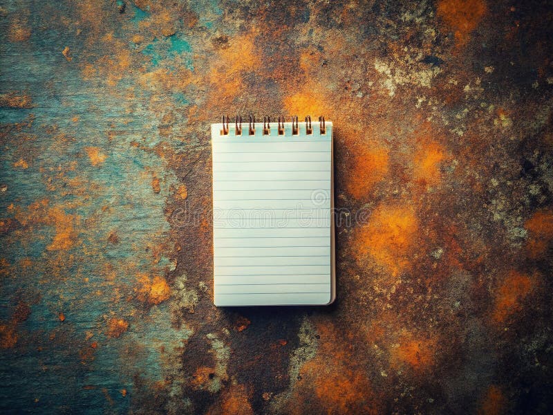Minimalist Rusty Grunge Background Featuring an Open Notepad a Vintage ...