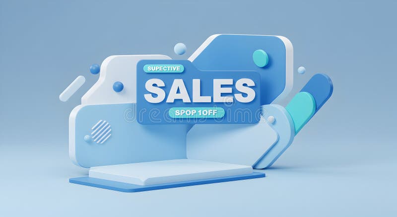 Minimalist Sales Promotion Display with 3D Shapes on a Soft Blue ...