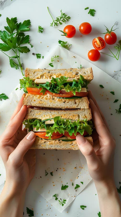 Minimalist Sandwich Preparation Elegant Hands in Bright Setting on ...