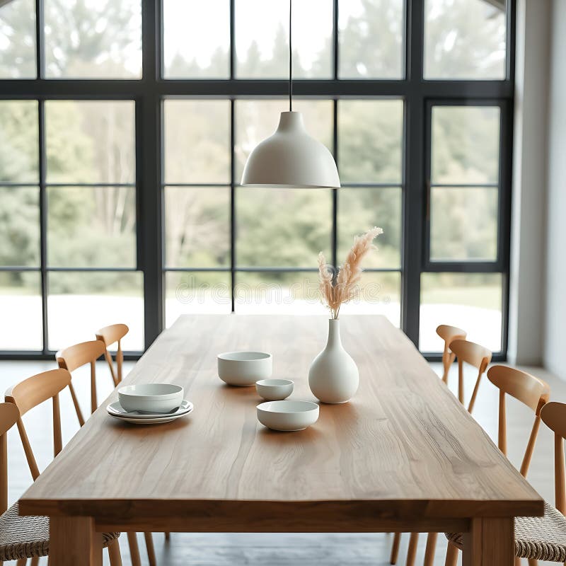 A Minimalist Scandinavian Dining Table with Natural Wood Simple White ...