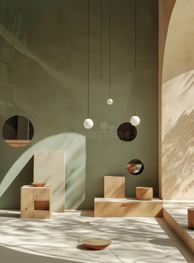 Minimalist Scene with Arched Wall and Geometric Shapes in a Serene ...