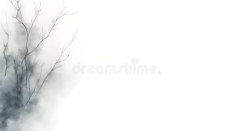 A Minimalist View of Bare Tree Branches Emerging from a Soft Gray Mist ...