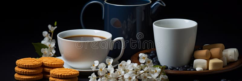 A Minimalist Scene Featuring a Coffee Cup and Marshmallow on a Deep ...