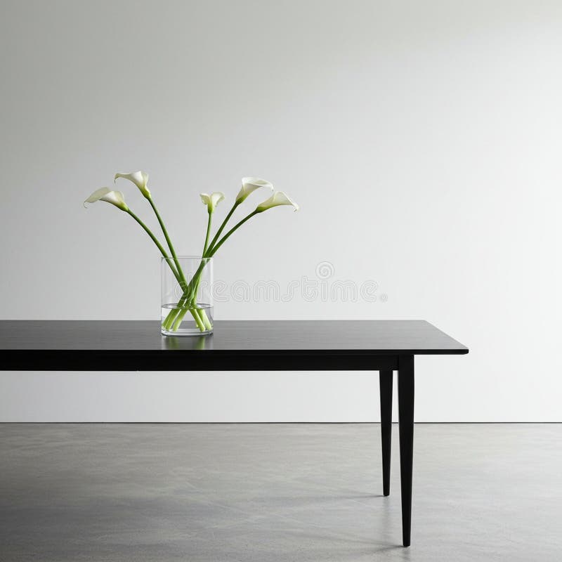 A Minimalist Scene Featuring a Sleek Black Rectangular Table Against a ...