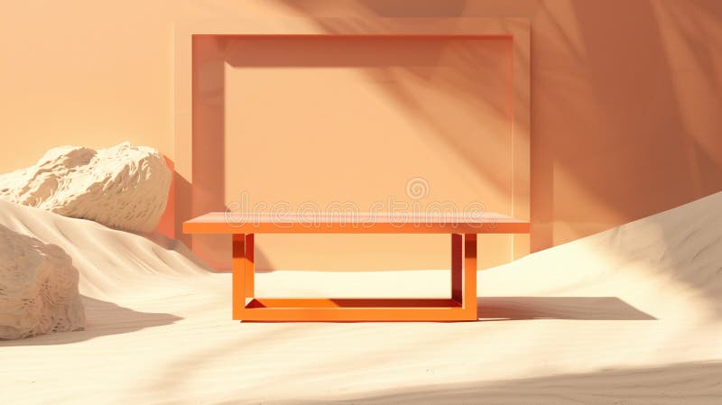 Minimalist Scene with Orange Rectangular Table Against Peach Colored ...