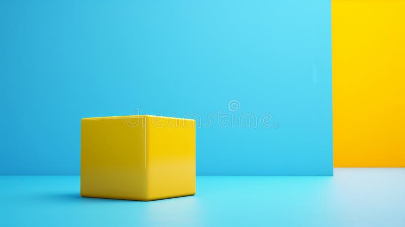 Minimalist Scene with Yellow Cube on Blue Background Stock Photo ...
